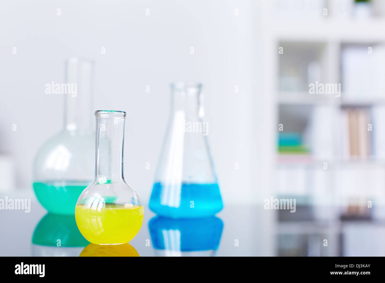 Image of three glass flasks in laboratory Stock Photo - Alamy
