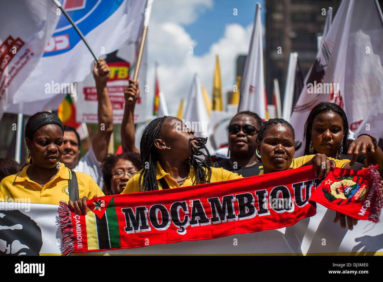 Sao Paulo, Brazil. 20th Nov, 2013. Demonstrators take part in a parade ...