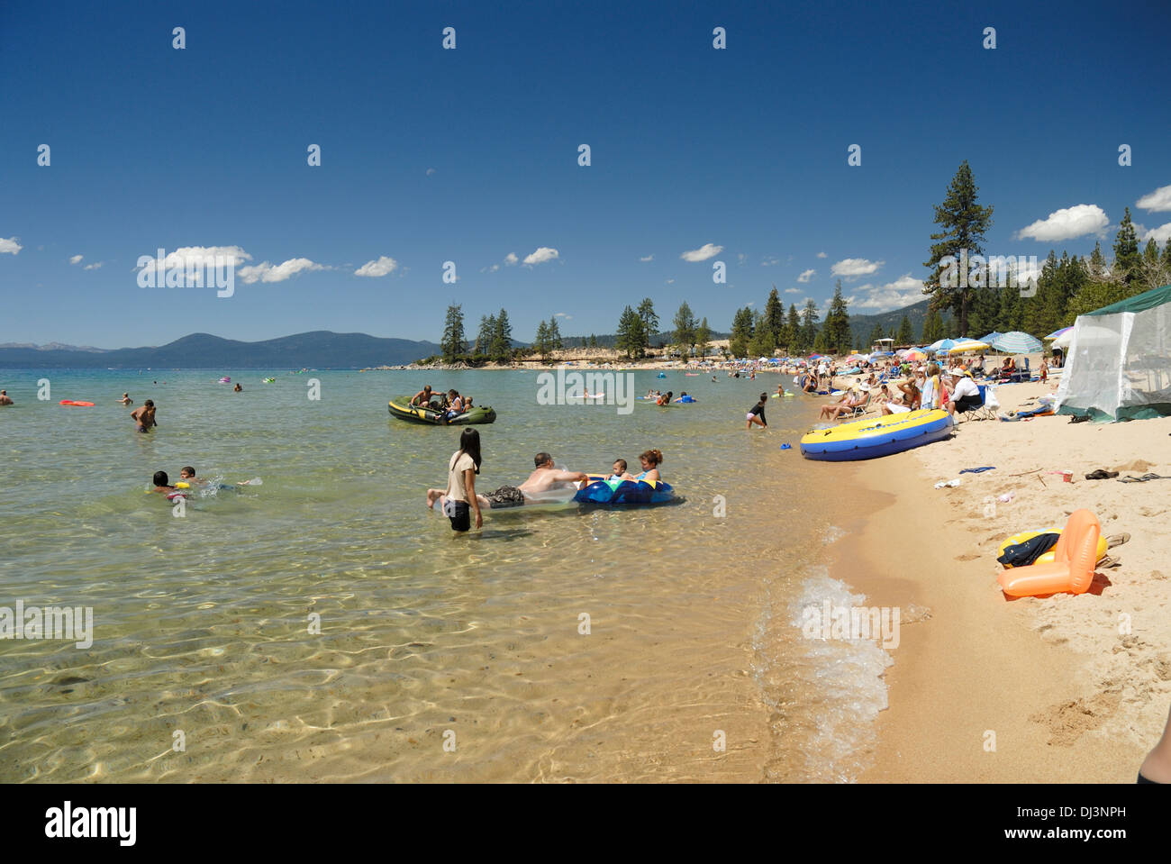 Families and Swimmers at Sand Harbor State Park Beach Stock Photo - Alamy