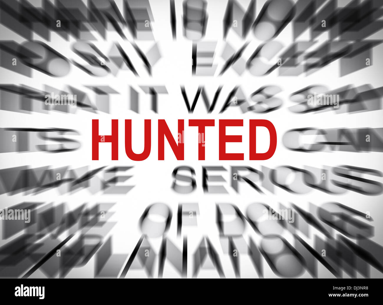 Blured text with focus on HUNTED Stock Photo - Alamy