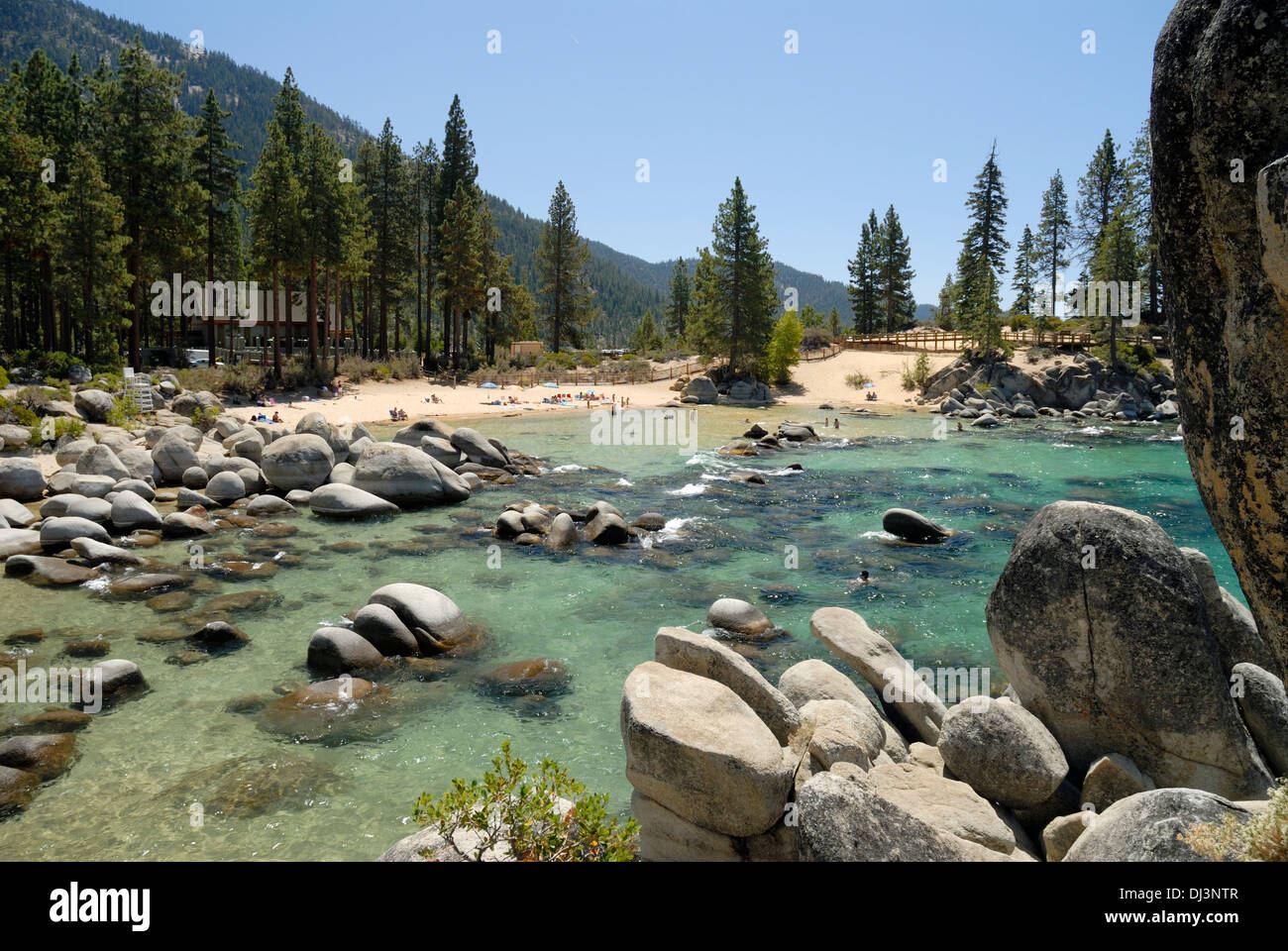 Swimmers around Rocks at Sand Harbor State Park Beach Stock Photo - Alamy