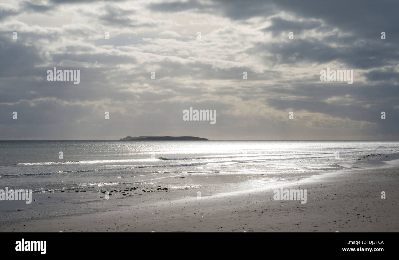 Beach at Kilmore looking towards Saltee Islands, County Wexford ...
