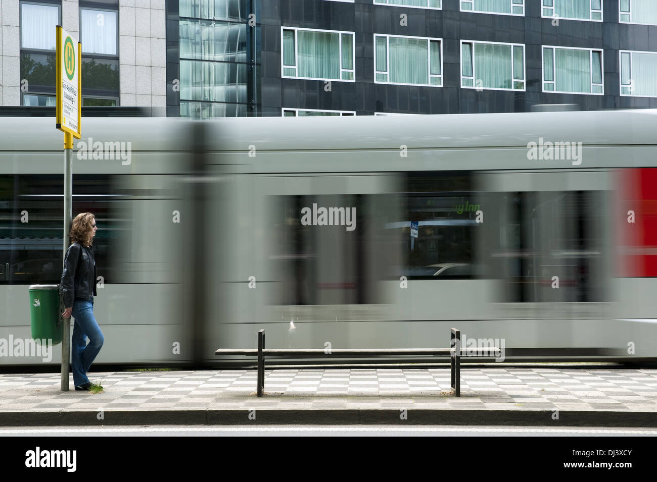 At the street car stop Stock Photo - Alamy