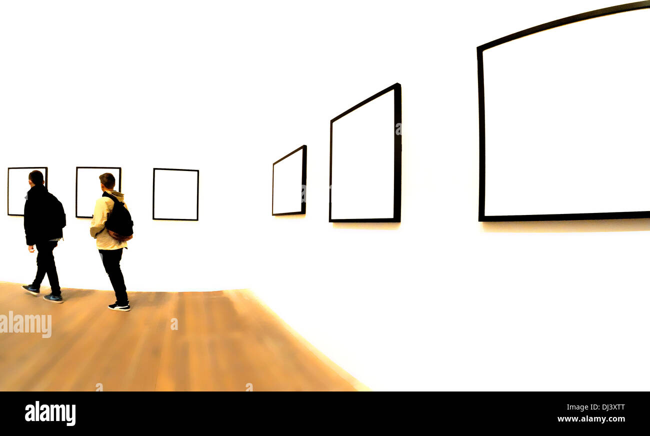 Art gallery - digitally manipulated People looking at empty frames ...