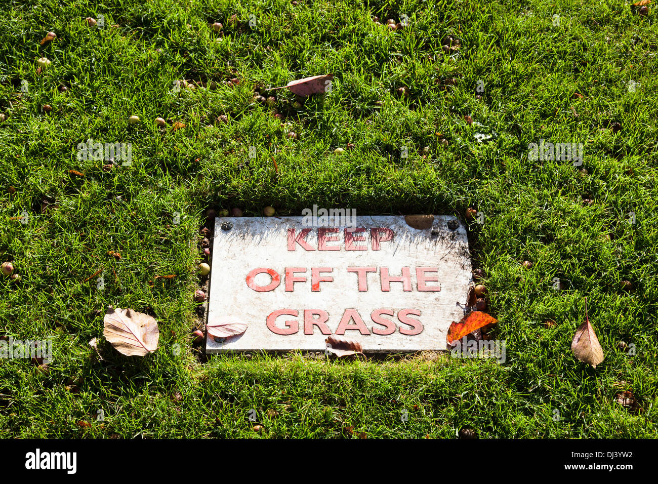 Keep off the grass sign embedded in a lawn Stock Photo - Alamy
