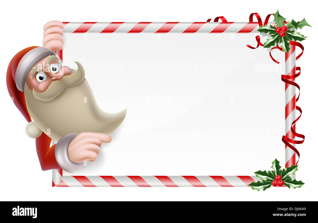 A Santa Christmas sign illustration of a cute cartoon Santa holding a ...