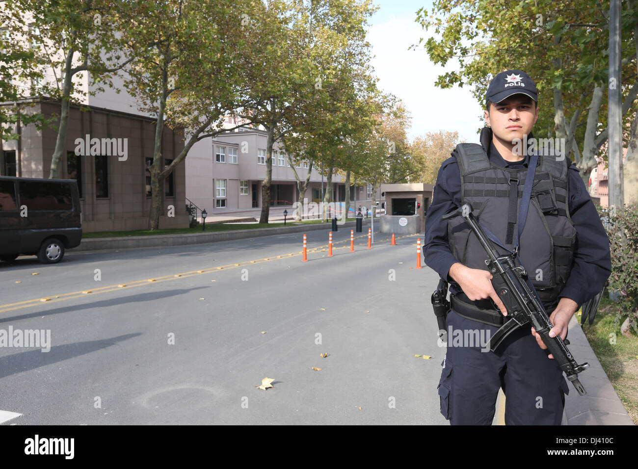 Ankara, Turkey. 21st November 2013. A policemen stands guard on a ...