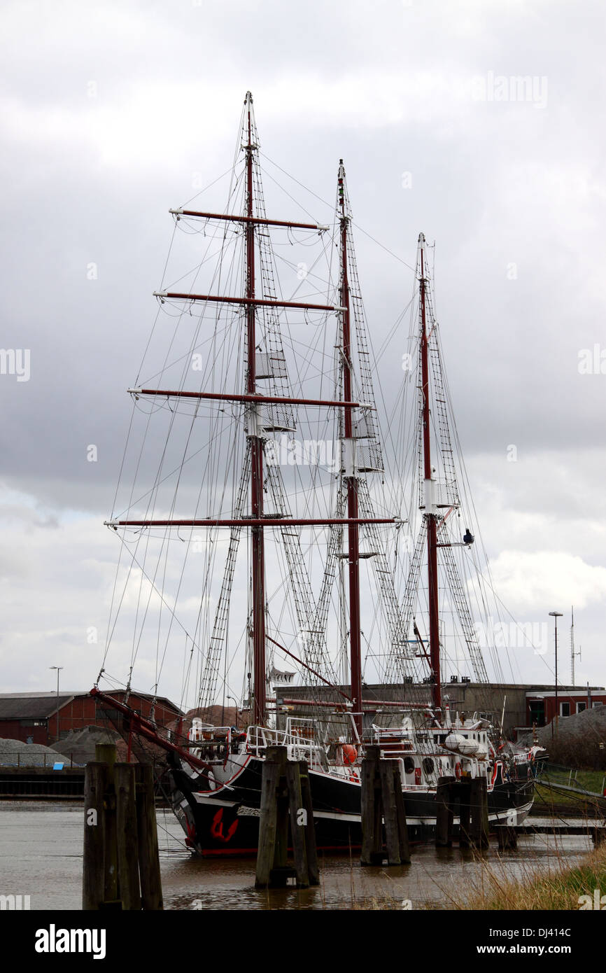 Three master at the port of Emden Stock Photo - Alamy