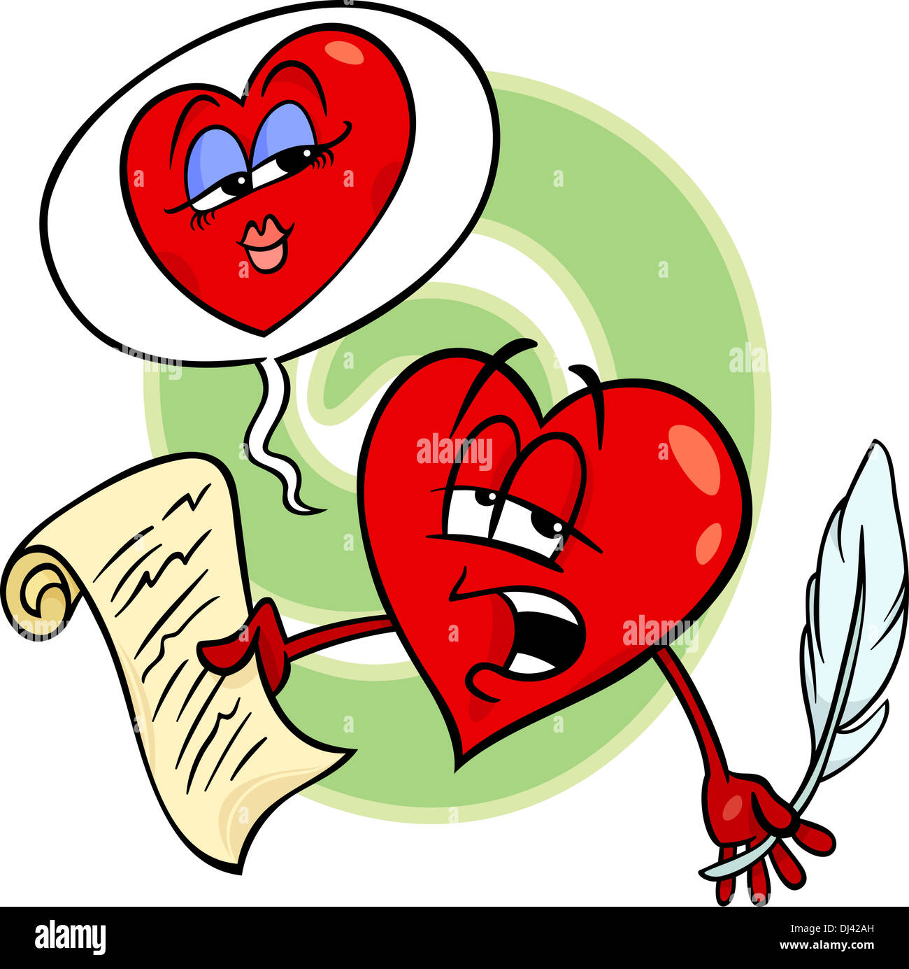 Cartoon Illustration of Heart Poet Character reading a Love Poem on ...