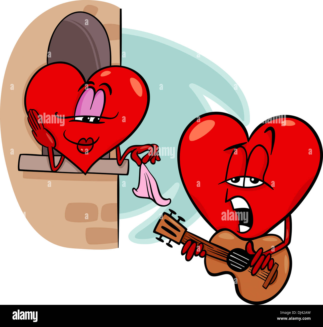 Cartoon Illustration of Heart Troubadour Character singing Love Song on ...