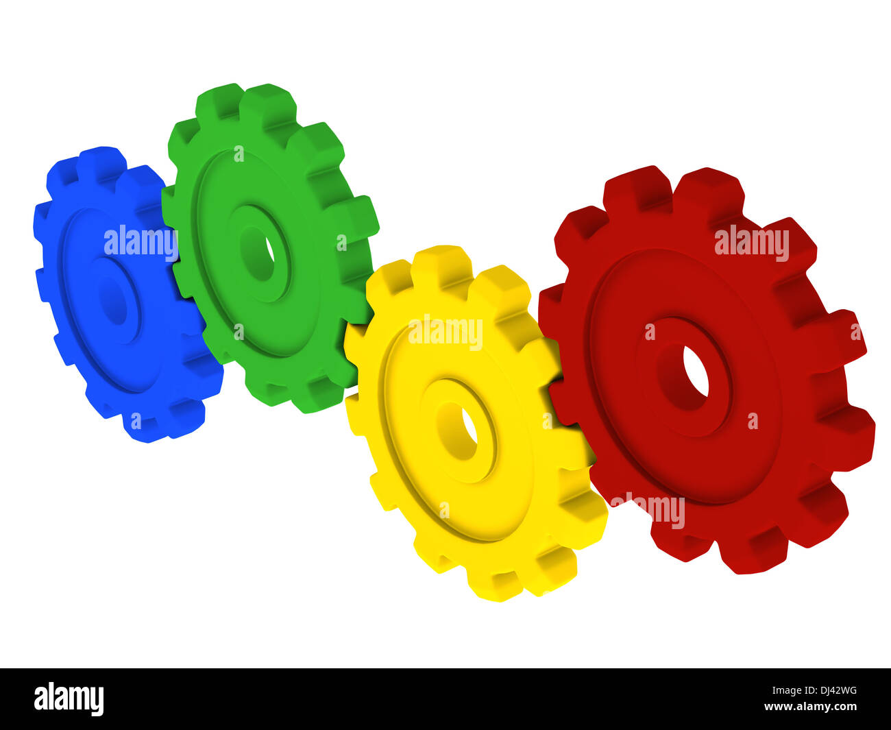 Four colored gears concept 3D render Stock Photo - Alamy