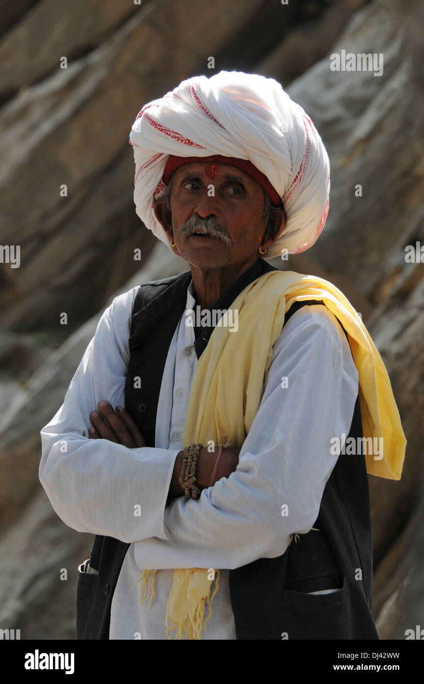 Tribal man in white turban, India Stock Photo - Alamy