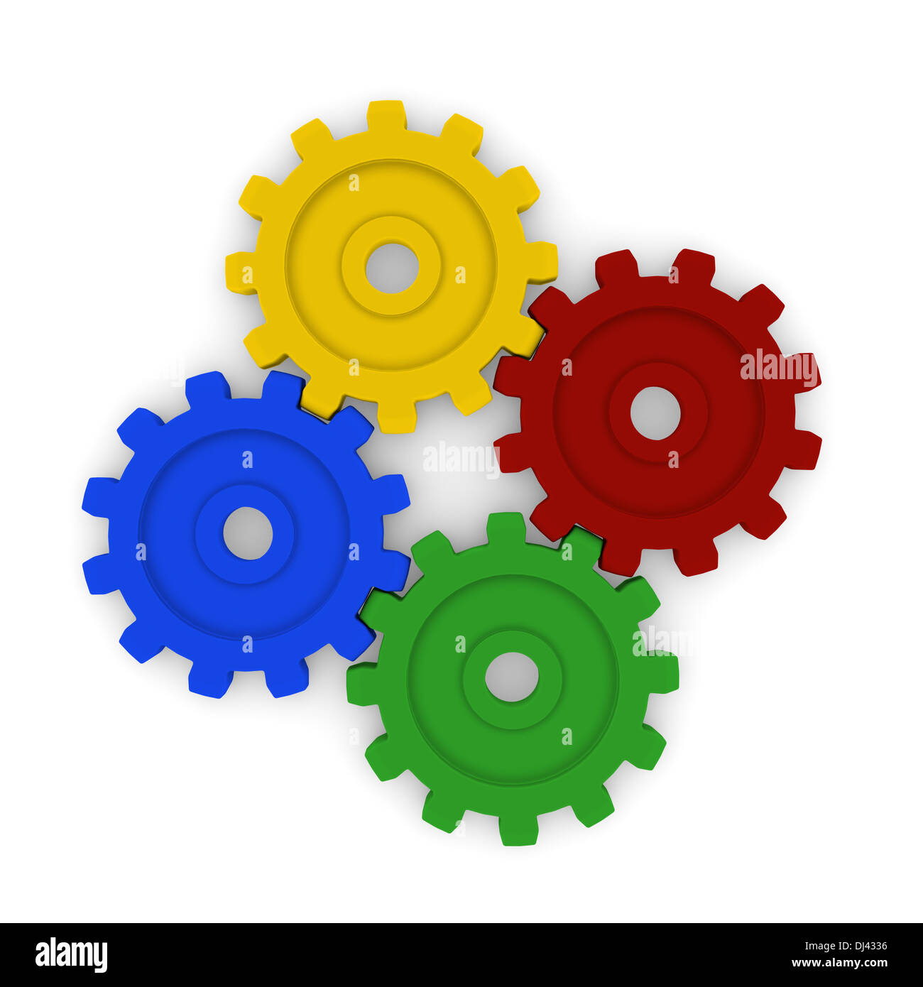 Four colored gears concept 3D render Stock Photo - Alamy