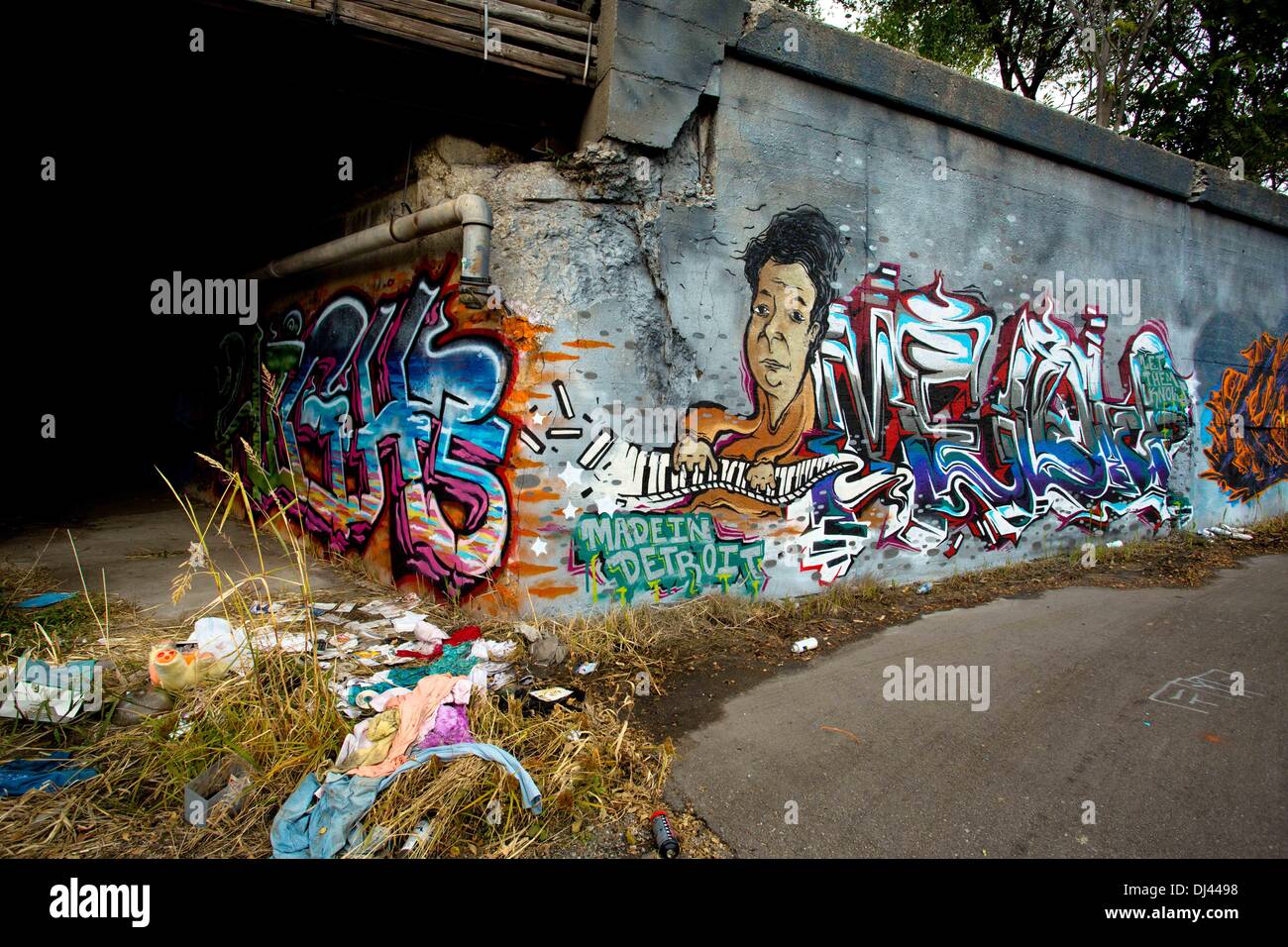 Graffiti near the Michigan Central Station in Detroit, Michigan, USA ...