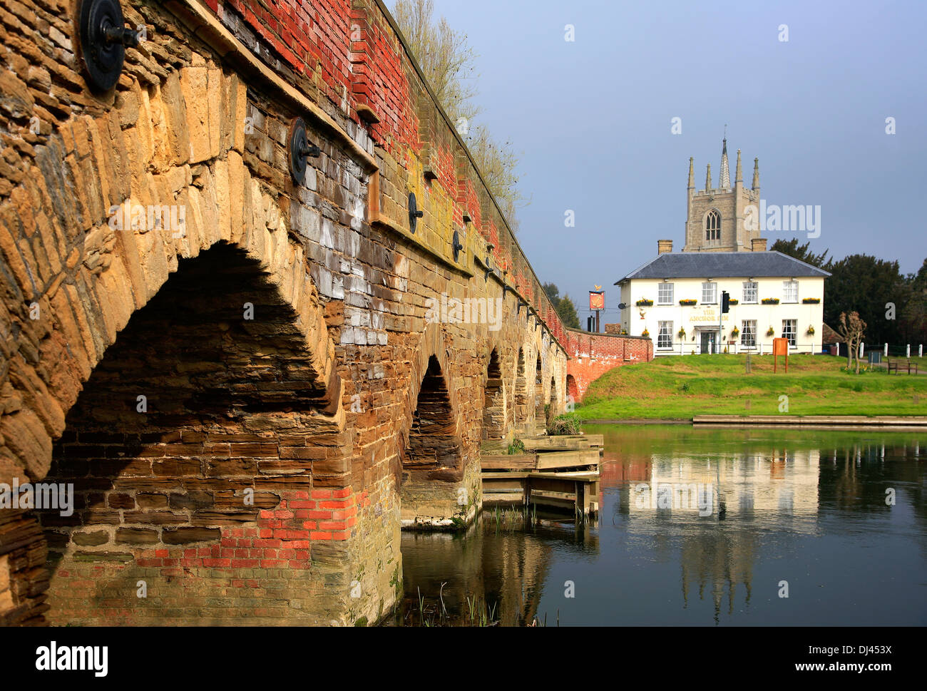 bridge over the river Great Ouse, Great Barford village, Bedfordshire ...