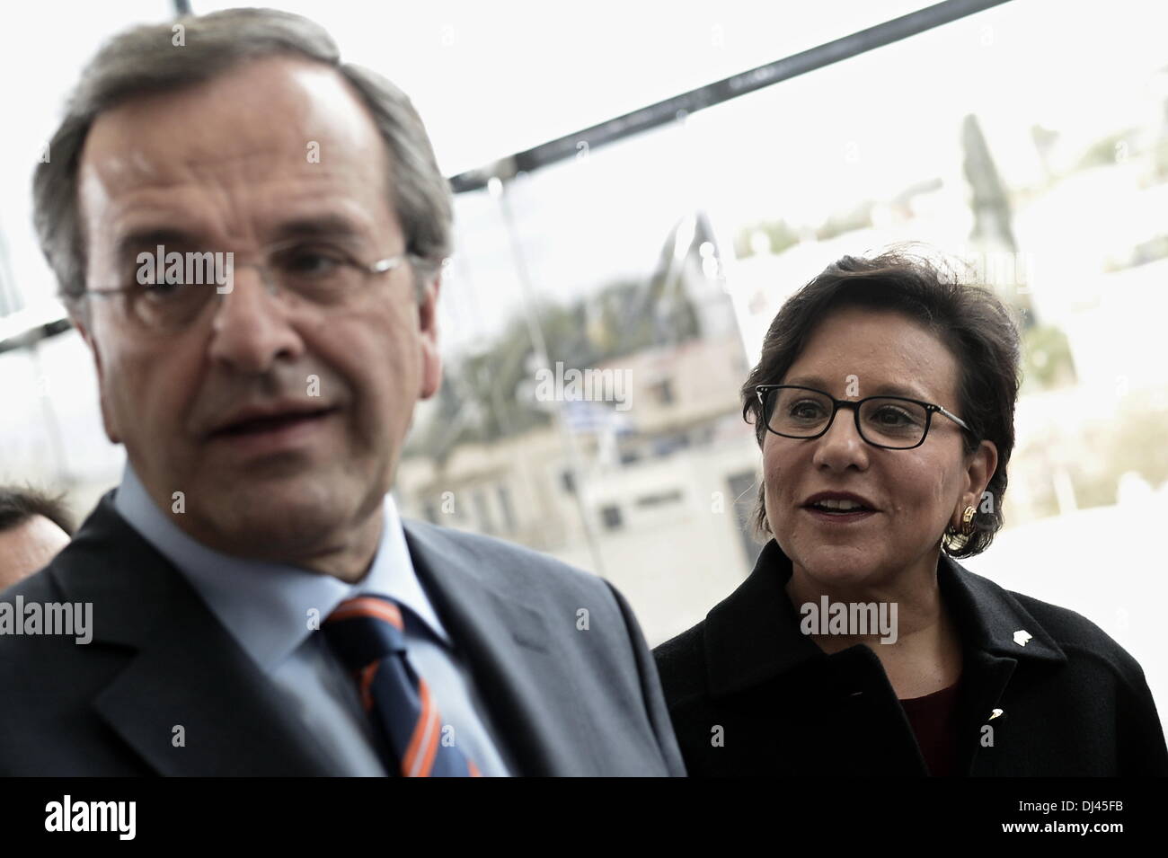 Athens, Greece. 21st Nov, 2013. Greek Prime Minister Antonis Samaras (L ...
