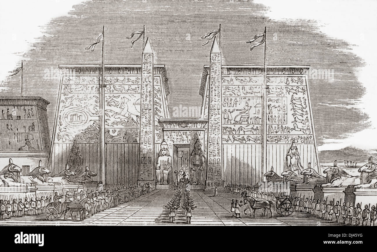 Illustration suggesting how the Propylon or Gate of the Temple of Luxor ...