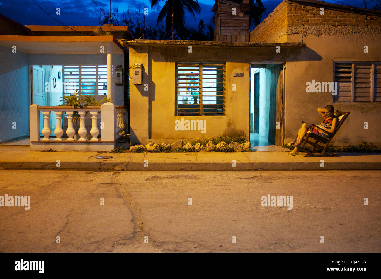 Street scene at night, Gibara, Cuba Stock Photo - Alamy