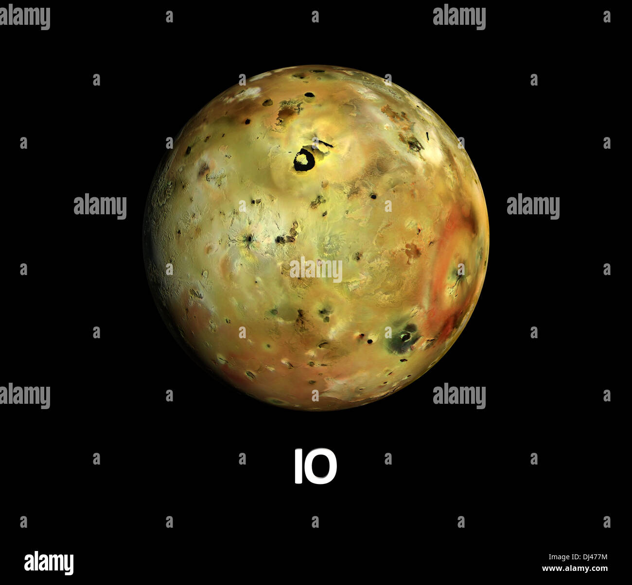 A rendered Image of the Jupiter Moon Io on a clean black background ...