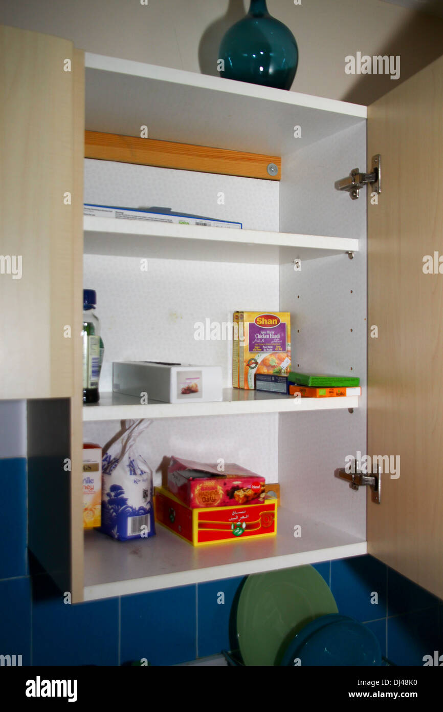 Open kitchen cupboard nearly empty Stock Photo - Alamy
