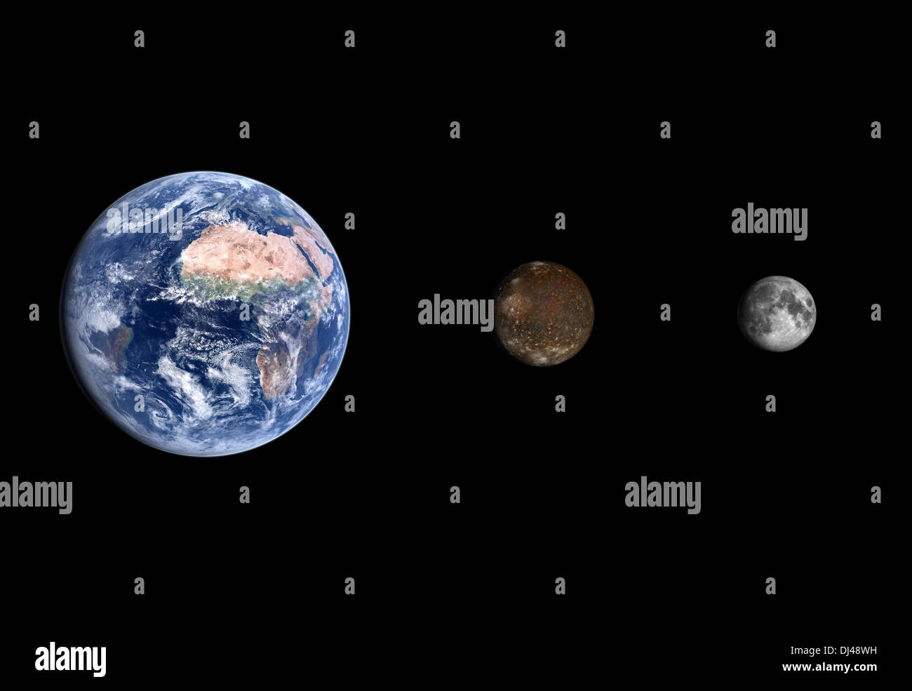 A rendered size comparison of the Jupiter Moon Callisto the Moon and ...
