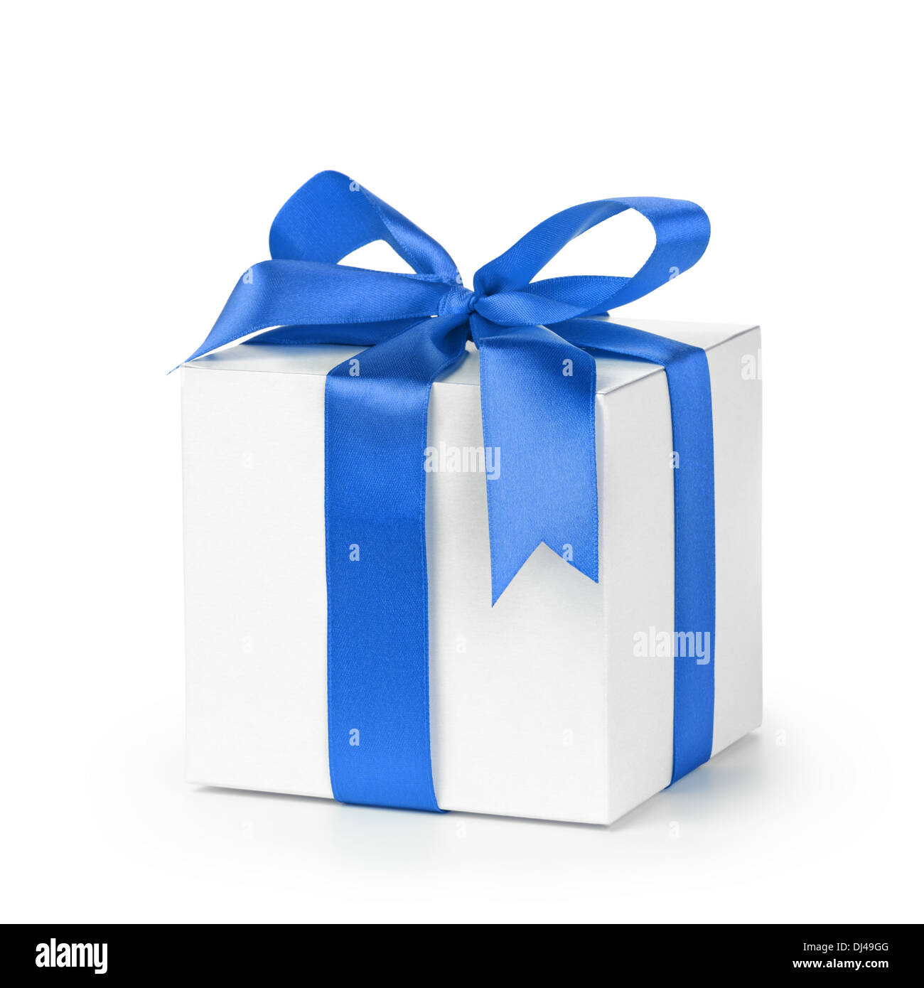 paper gift box wrapped with blue ribbon, isolated on white Stock Photo ...