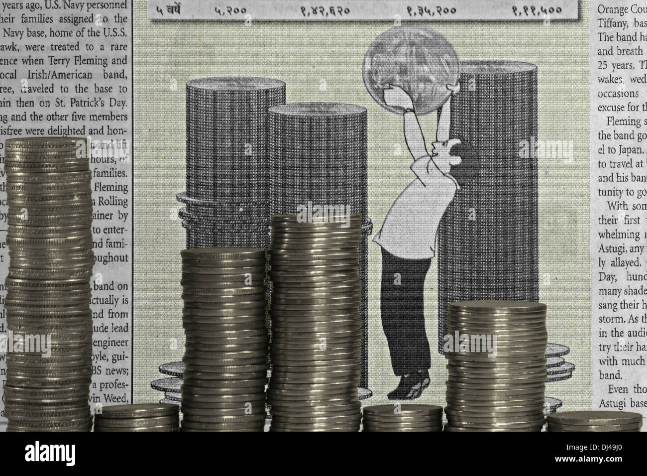 Coin Stack with bar graph Stock Photo - Alamy