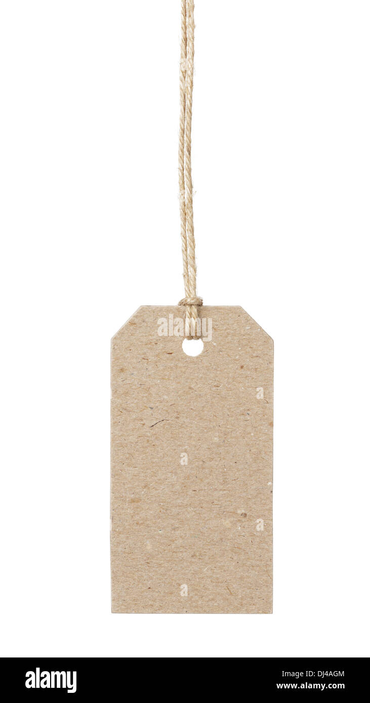 empty tag on twine with space for writing something, isolated on white ...