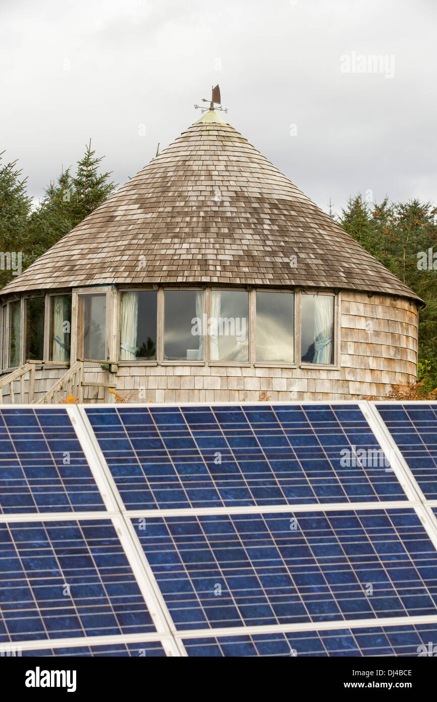 A croft powered by wind and solar in Scoraig, in NW Scotland, one of ...