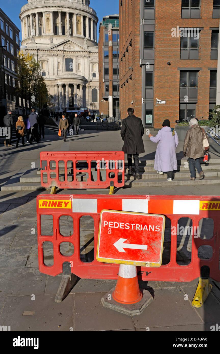 London, England, UK. Pedestrian diversion on Peter's Hill leading to St ...