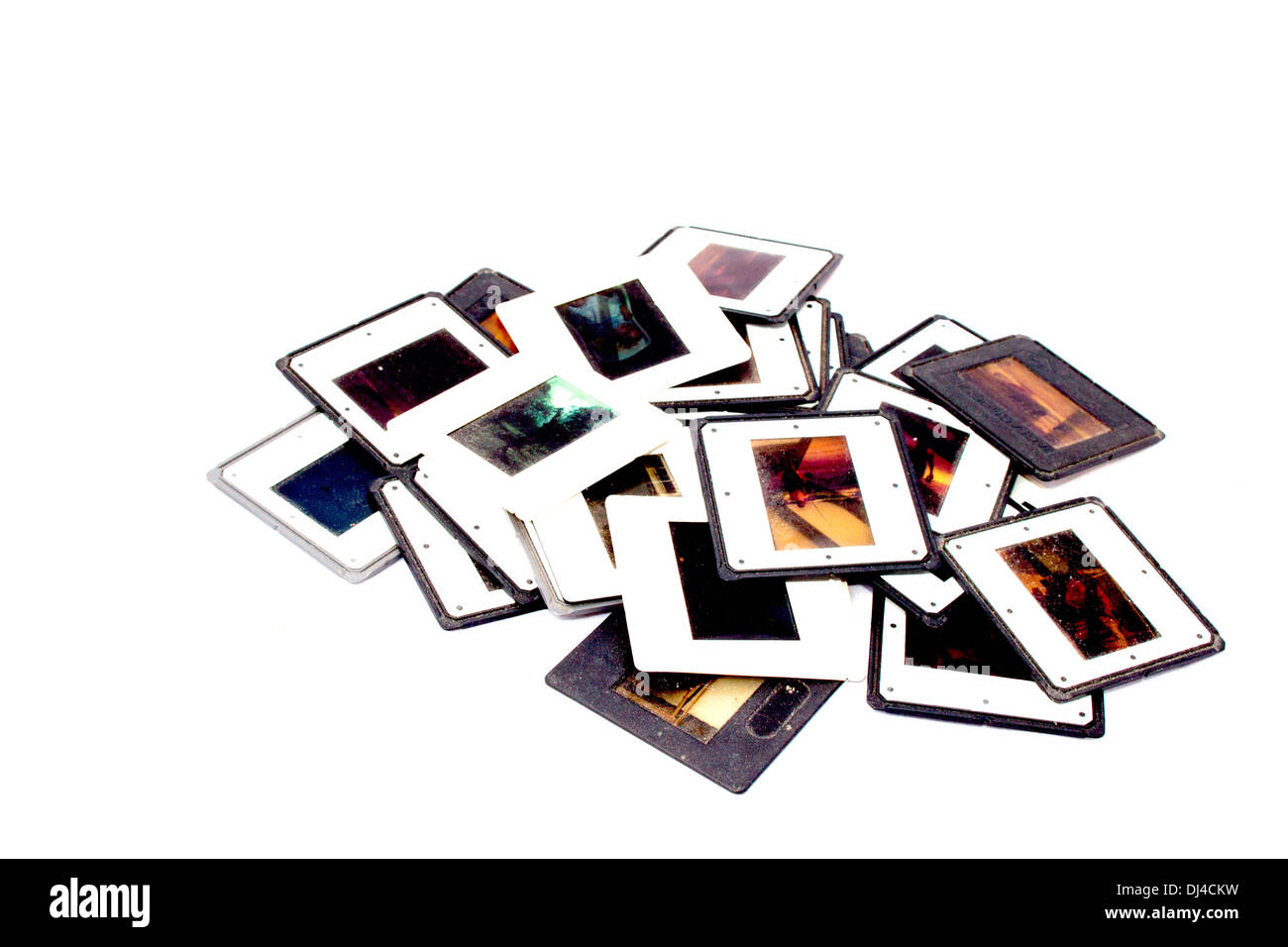 scattered colorful photographic slides with black and white plastic ...