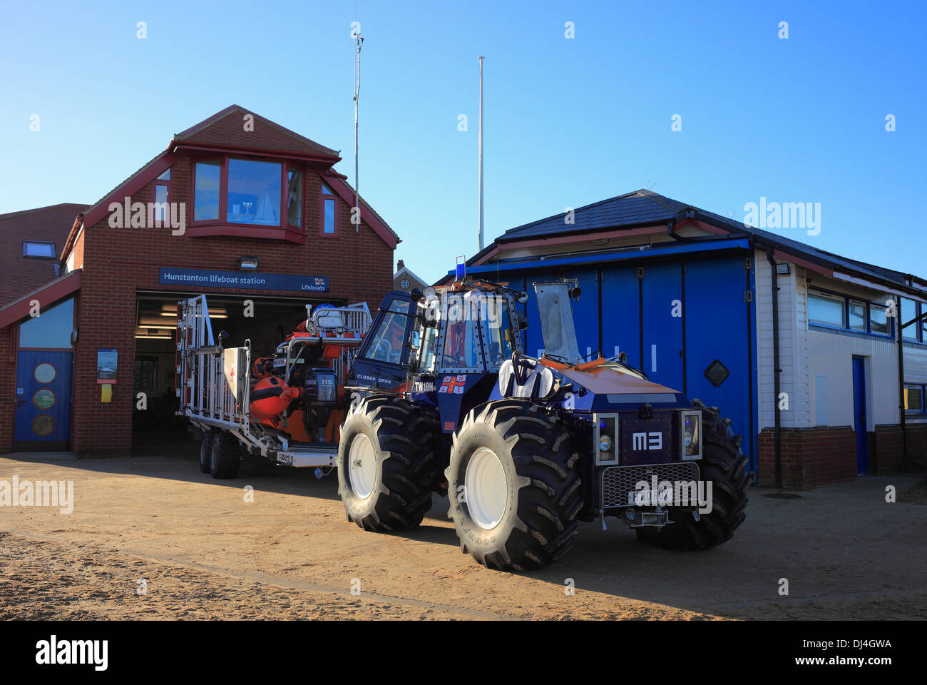 The lifeboat at Old Hunstanton on the North Norfolk coast behind its ...