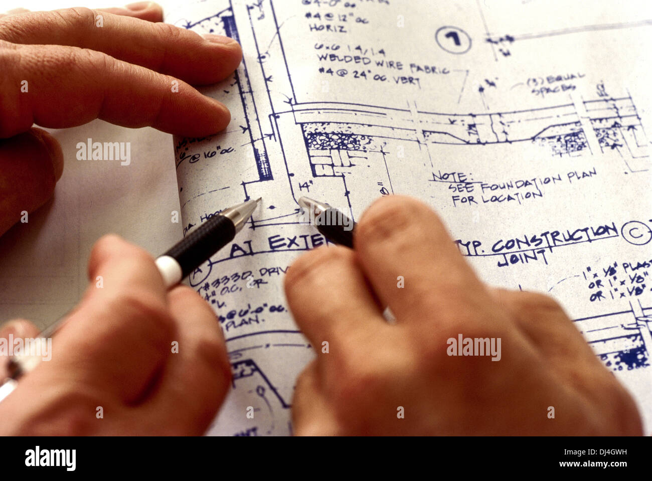 Hands reviewing blueprints Stock Photo - Alamy
