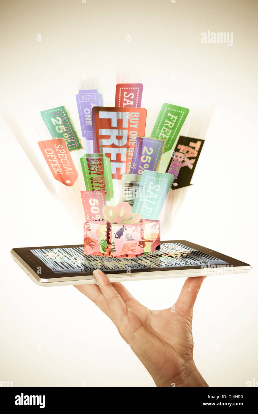 Illustration of for sale, Concept with Tablet PC Stock Photo - Alamy