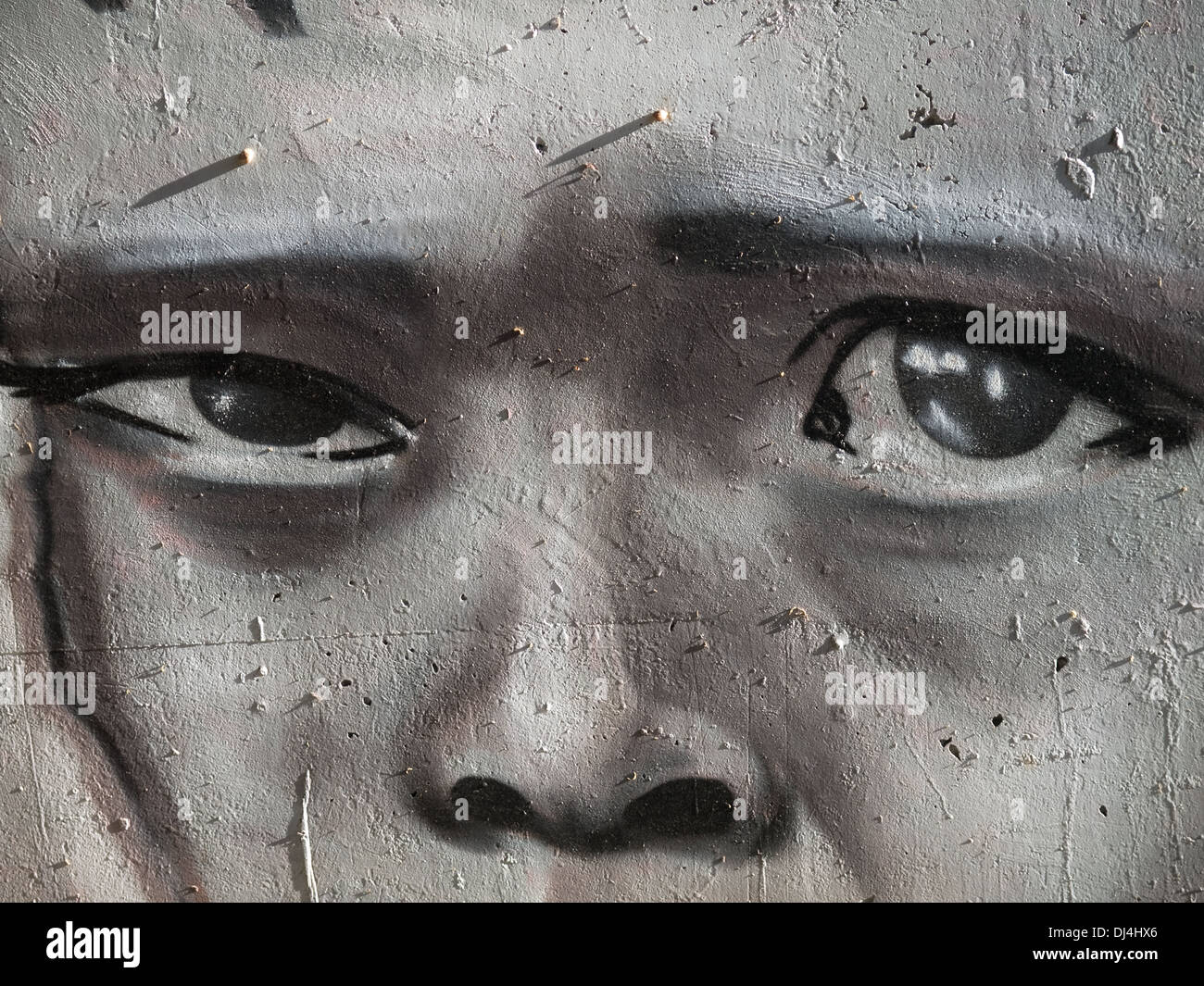 Mural sprayed on wall showing a boy eyes in the Basque Country, Spain ...