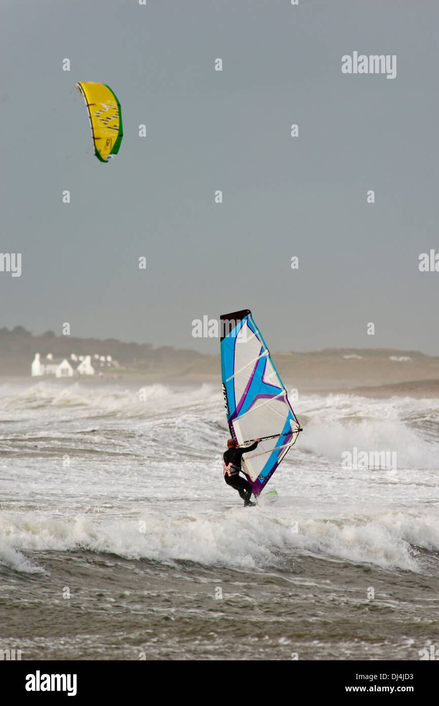 Surf at Rhosneigr Anglesey North Wales Uk St Jude storm wind sea spray ...