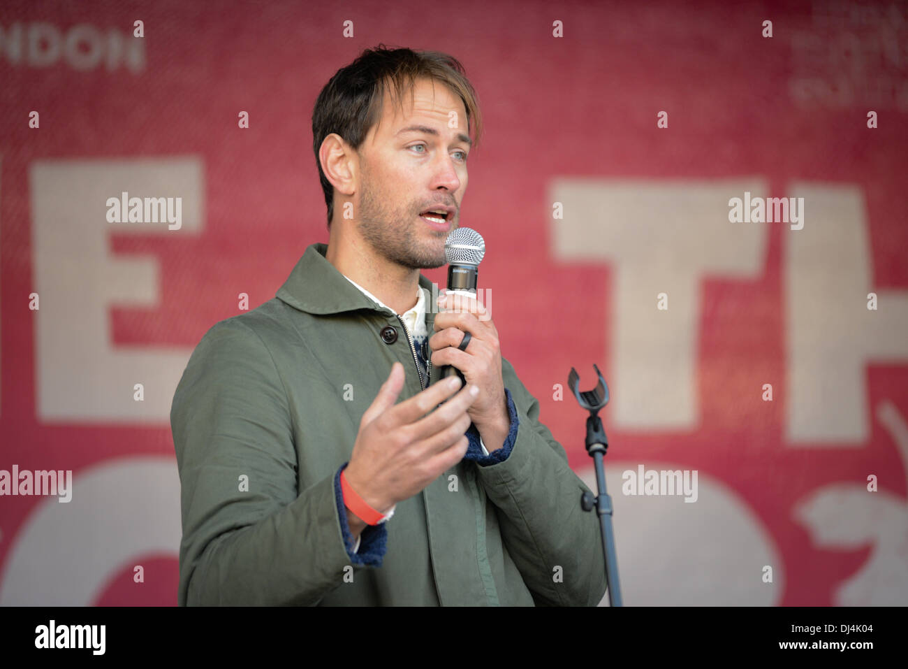 Tristram Stuart on stage at The Pig Idea feast in Trafalgar Square ...