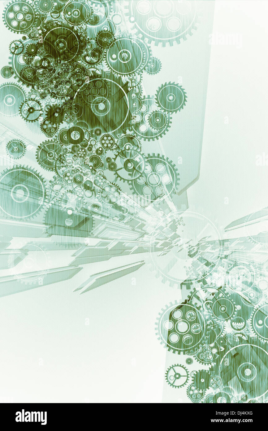 Cool Greenish Mechanical Background. Aged Iron Gears and Abstract ...