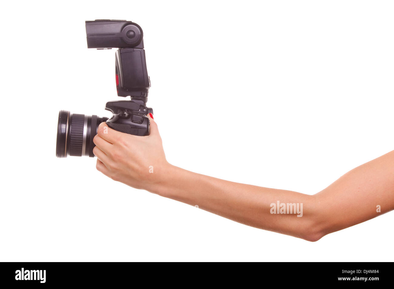 Female holding camera close up lens Cut Out Stock Images & Pictures - Alamy