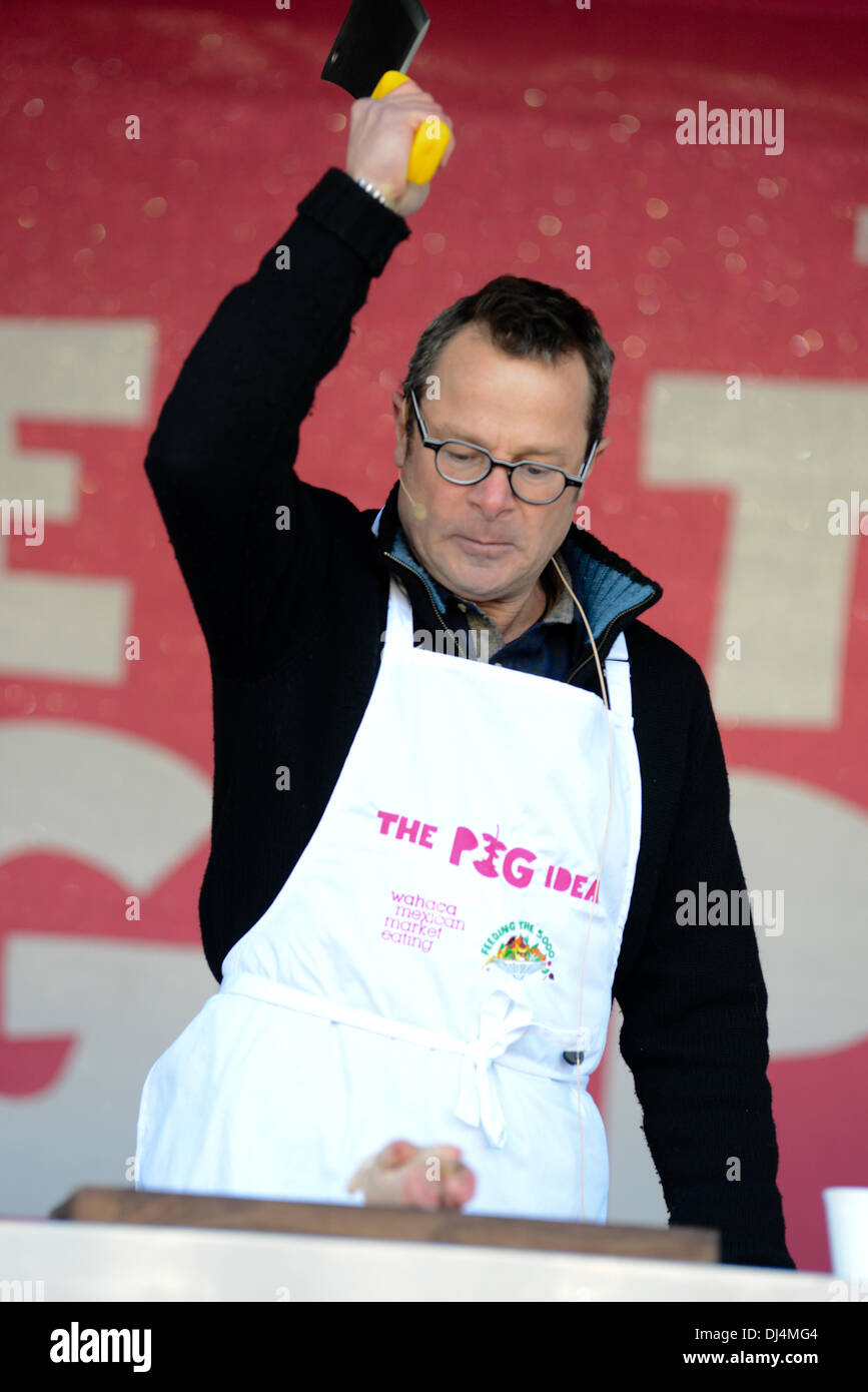 Hugh Fearnley- Whittingstall cooking pig trotters on stage at The Pig ...