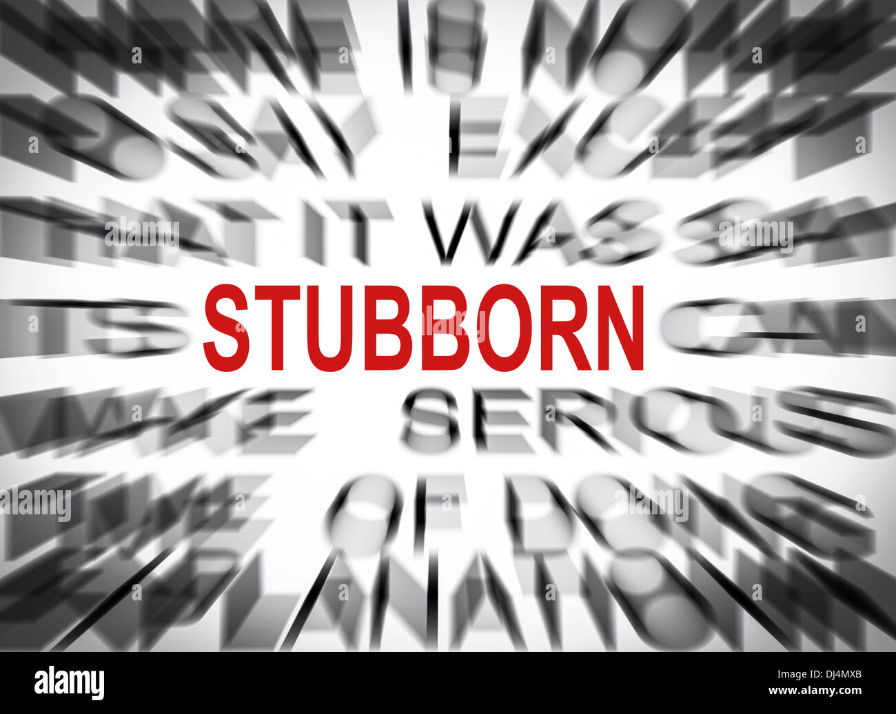 Blured text with focus on STUBBORN Stock Photo - Alamy