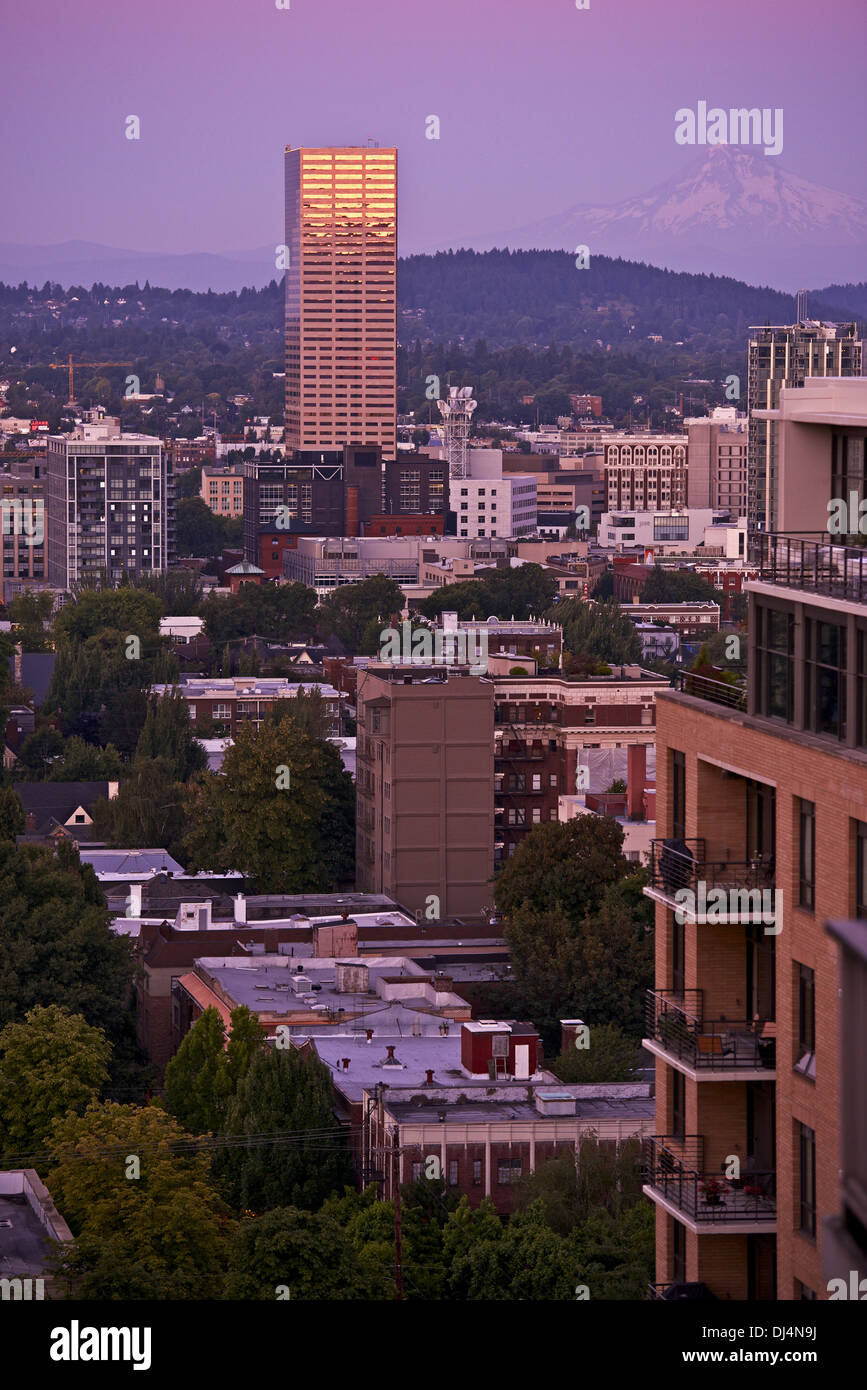 Portland and Mount Hood in a Distance. Portland, Oregon, USA. Vertical ...