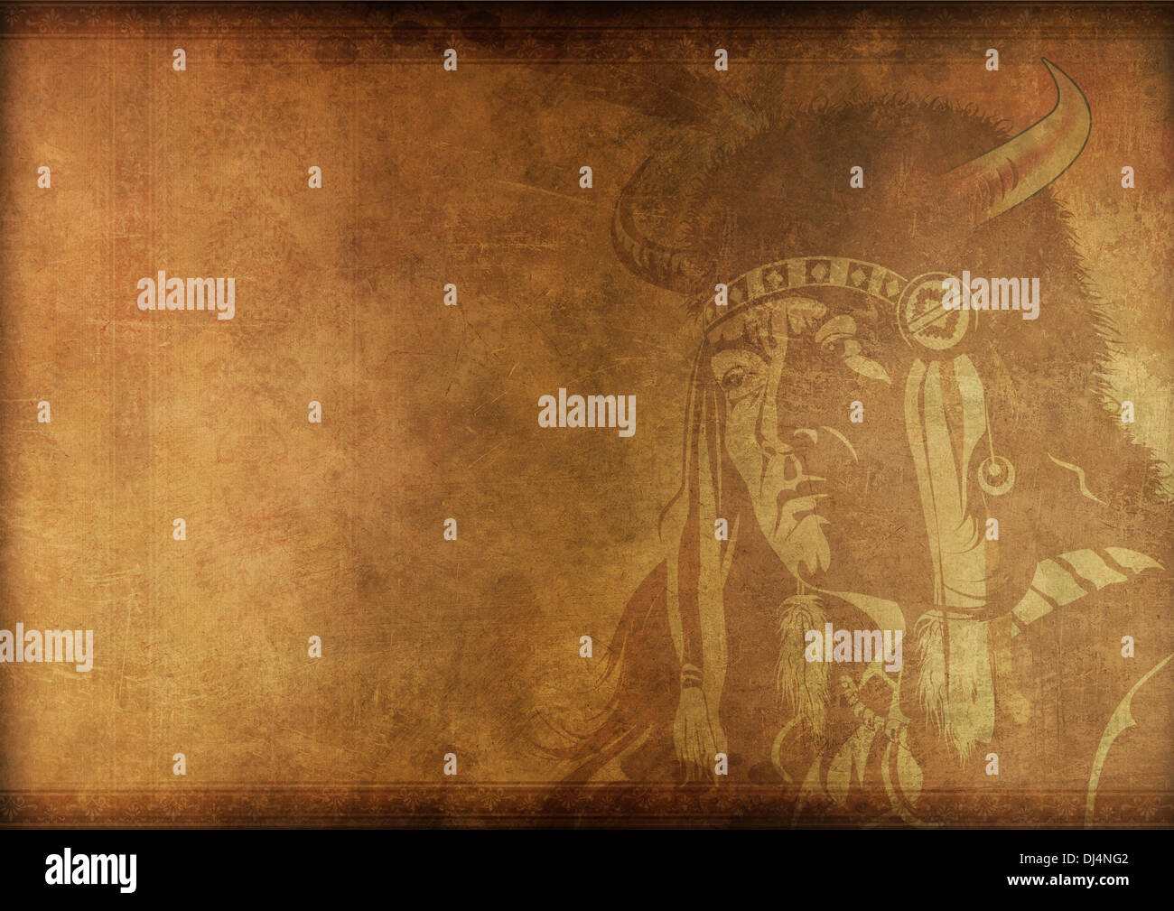 Vintage Shaman Background. Native American Shaman Portrait on Grungy ...