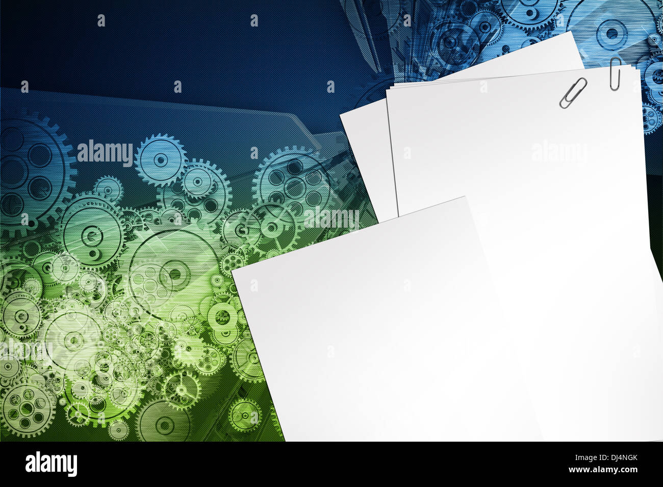 Mechanical Design Background. Blank Paper Sheets, Clips and Technology ...