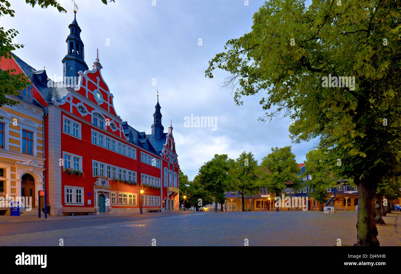 Renaissance town hall on the market square, Arnstadt, Thuringia ...