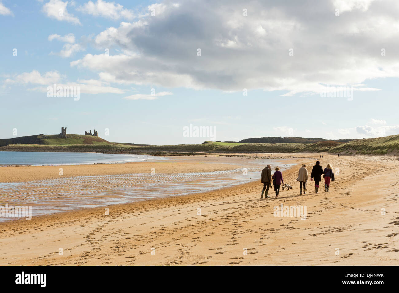 Dunstanburgh Castle from across Embleton Bay, Northumberland, England ...