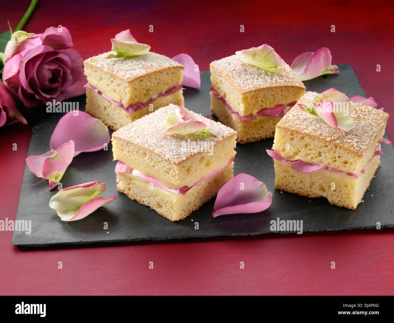 Vanilla custard rose petal brioche sandwiches finger food hi-res stock ...