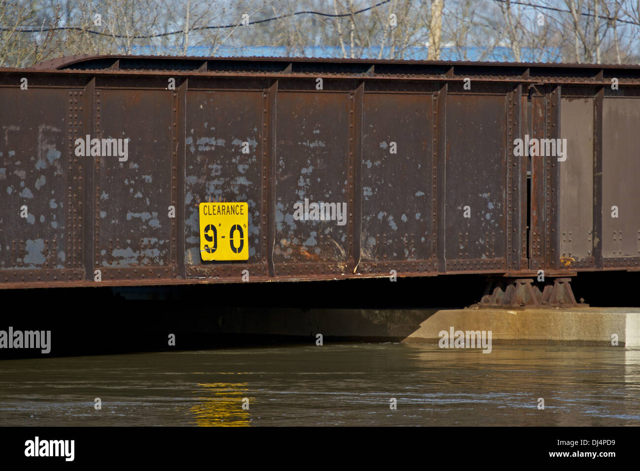 High Water Almost Flooding Metal Bridge. Natural Disasters - Flood ...