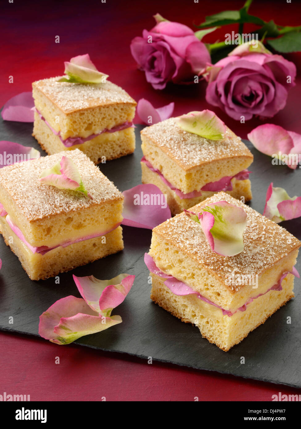 Vanilla custard rose petal brioche sandwiches finger food hi-res stock ...