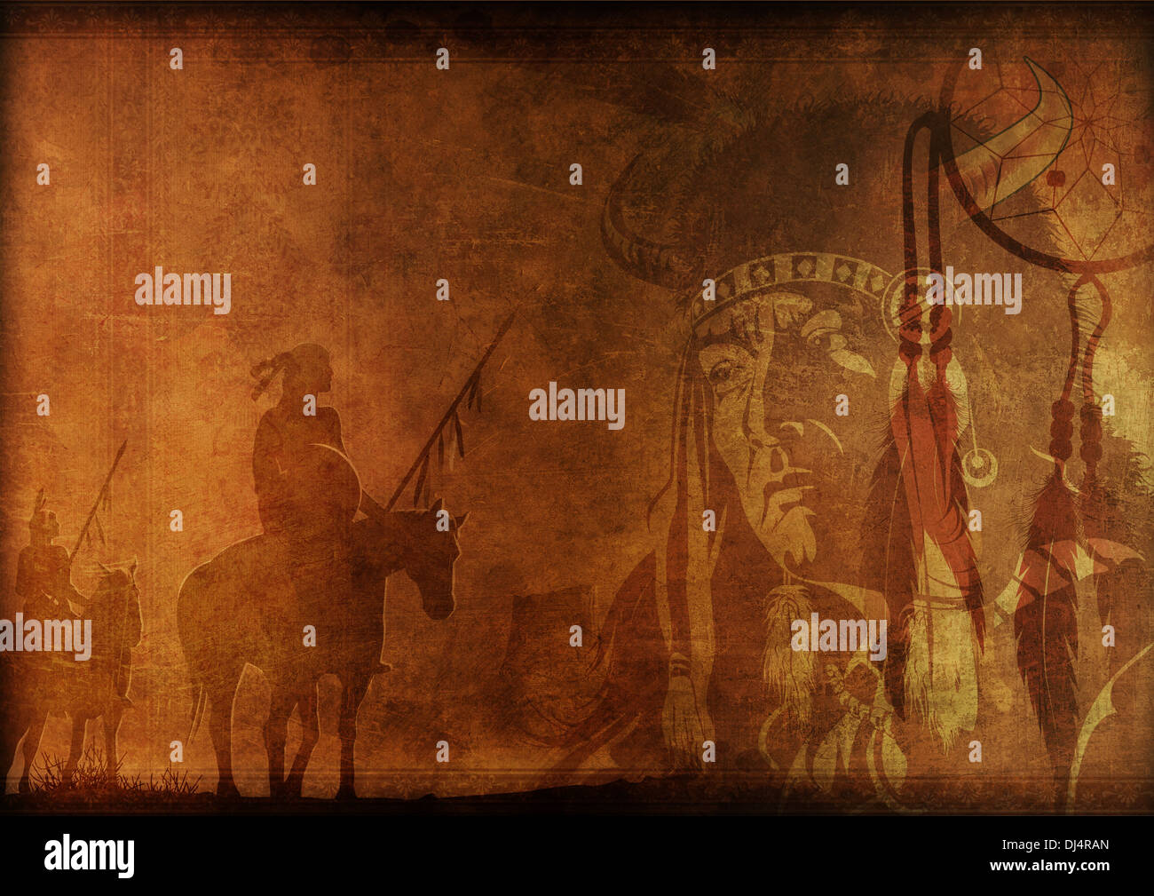 Native America - Vintage Looking Background with Native American Shaman ...